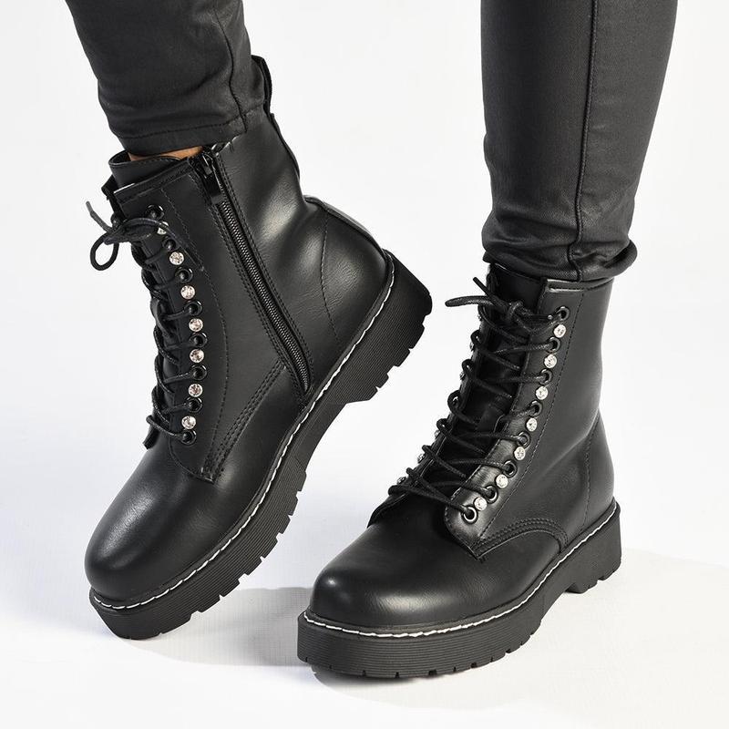 Black Madison Lace Up Boot Madison Jersey Hiker Lace Fashion Boot Black