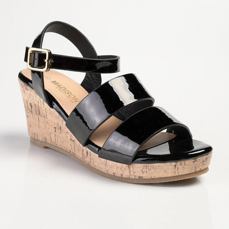 Madison Pauline Cork Wedge Sandal - Black – Madison Heart of New York