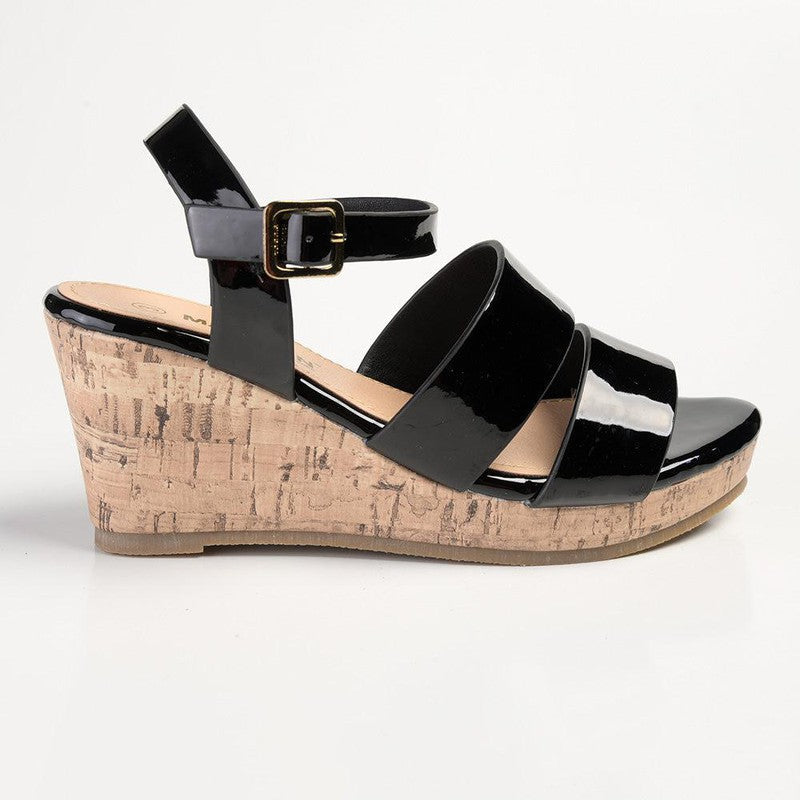 Madison Pauline Cork Wedge Sandal - Black – Madison Heart of New York