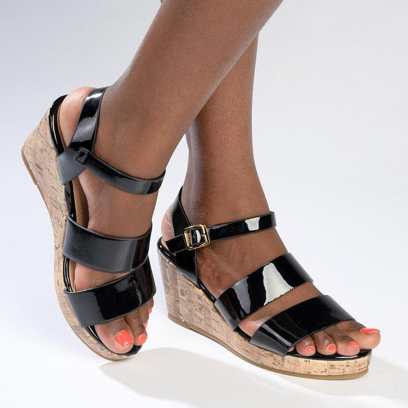 Madison Pauline Cork Wedge Sandal - Black – Madison Heart of New York